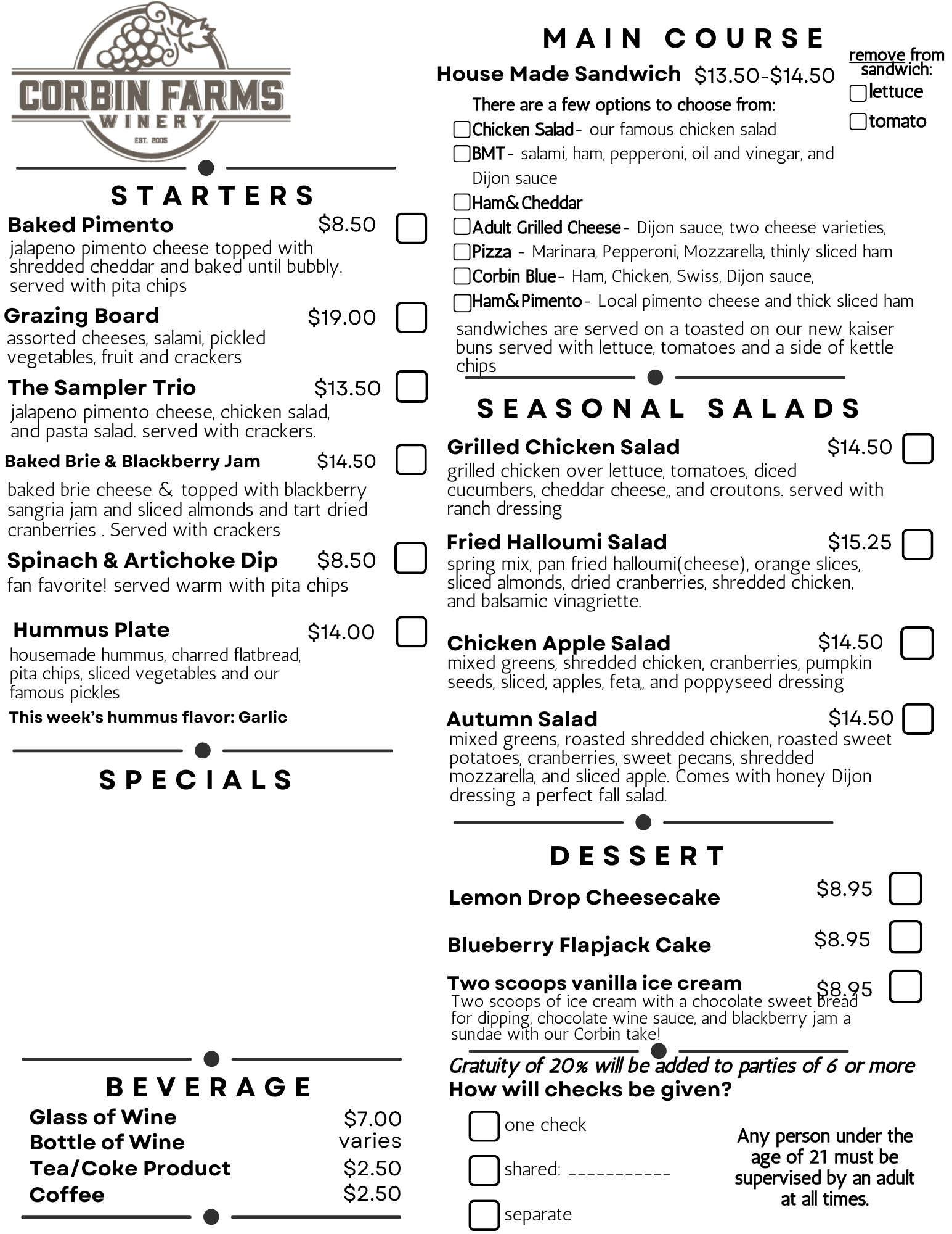 Corbin Farms Winery | Restaurant